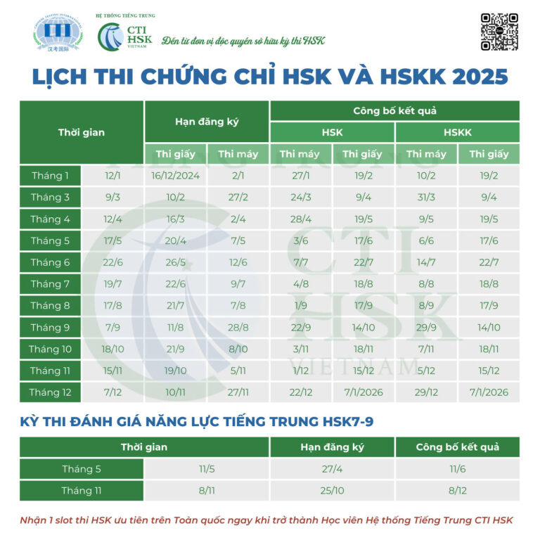 [Mới nhất] - Lịch thi HSK/HSKK 2026 tại các điểm thi HSK toàn quốc